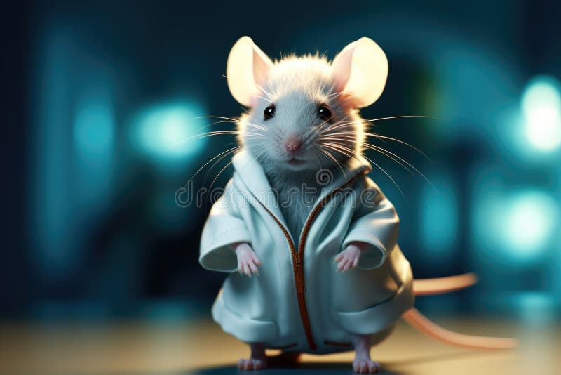 A Toy Mouse Dressed in a Robe on a Table, a Scientist in Research ...