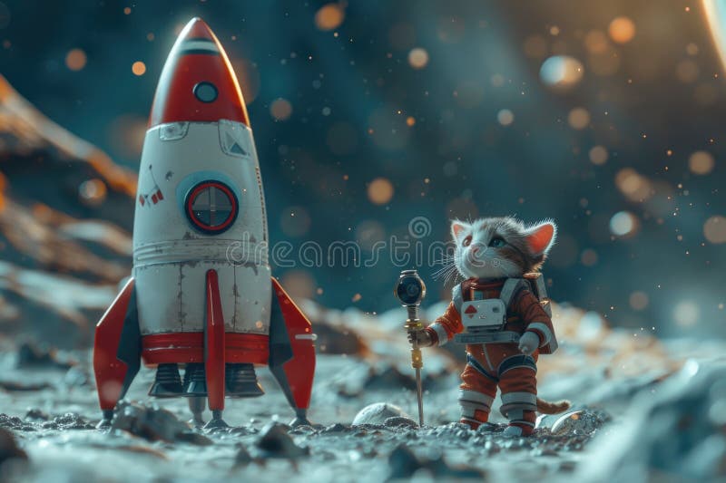 A Toy Mouse and a Toy Rocket on a Rocky Surface Stock Photo - Image of ...