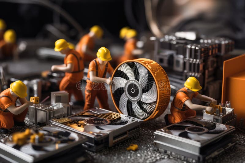 Toy People Set Up a Computer from the Inside. Stock Photo - Image of ...