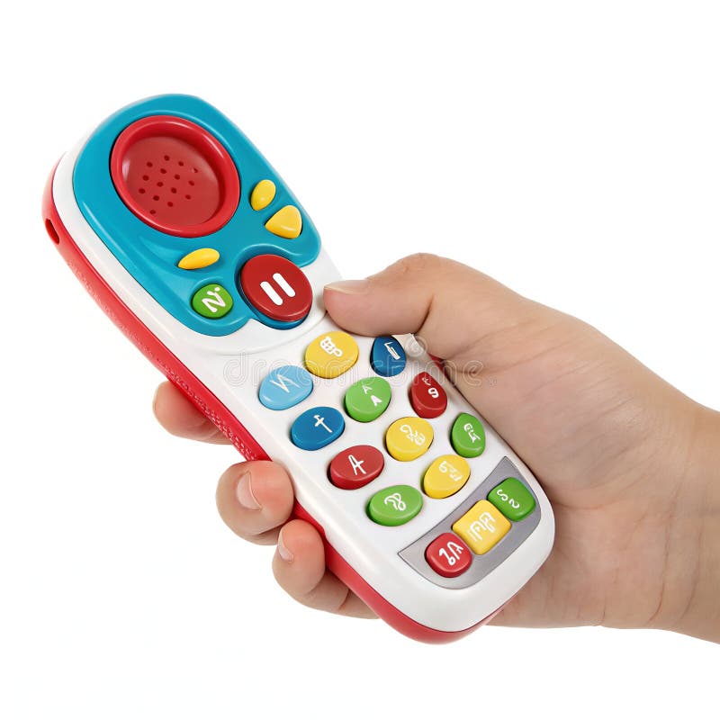 Toy Phone with Buttons in Hand Isolated on White Background Stock ...