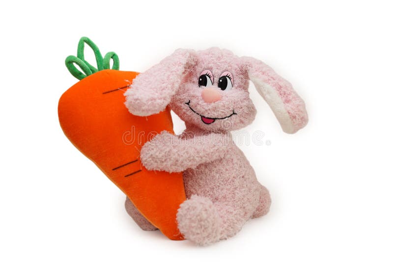 Toy Pink Rabbit with Carrot Stock Image - Image of bunny, spring: 18910525