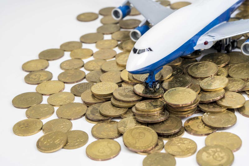 Toy Plane with Coins, Travel Concept Stock Image - Image of close ...
