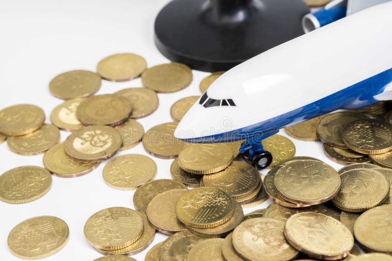 Toy Plane with Coins, Travel Concept Stock Image - Image of aviation ...