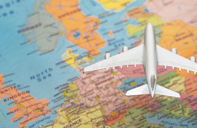 Plane Flying Over the Europe Map Stock Photo - Image of symbol, world ...