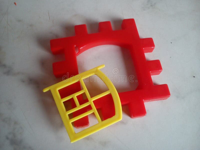 Toy Plastic Panel for Prefabricated Houses with a Broken Window. Red ...
