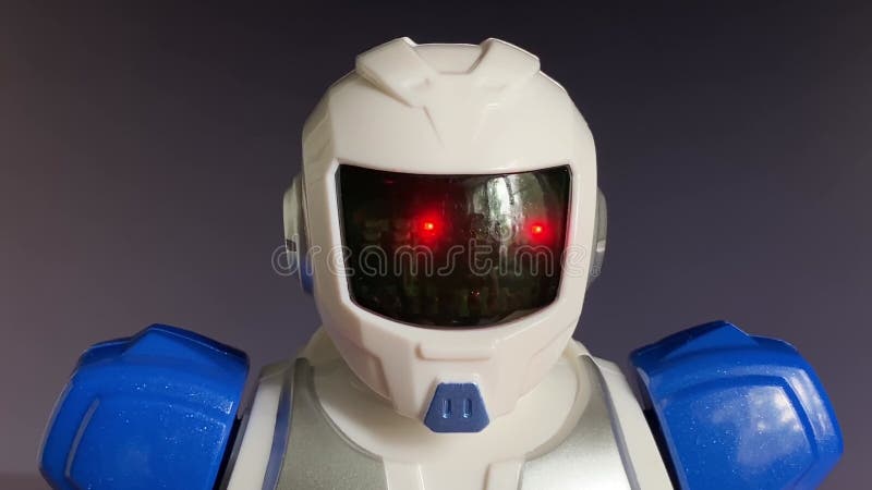 Toy Plastic Robot with Glowing Red Eyes Close Up Stock Footage - Video ...