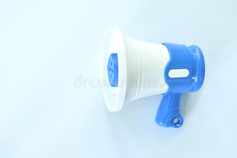 Toy Plastic White and Blue Megaphone Arranging on White Background ...