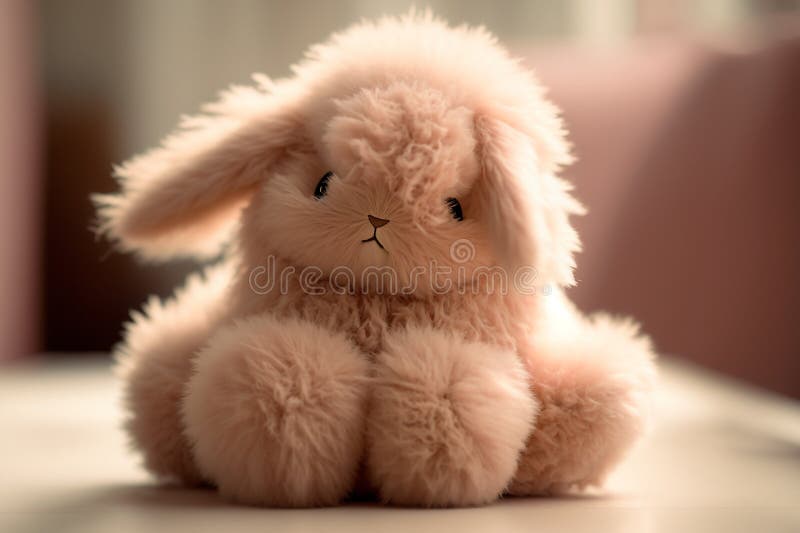 Toy Plush Soft Rabbit on the Bed Generative AI Stock Illustration ...