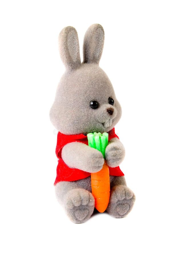 Toy Rabbit with Carrot Isolated on White Stock Image - Image of face ...