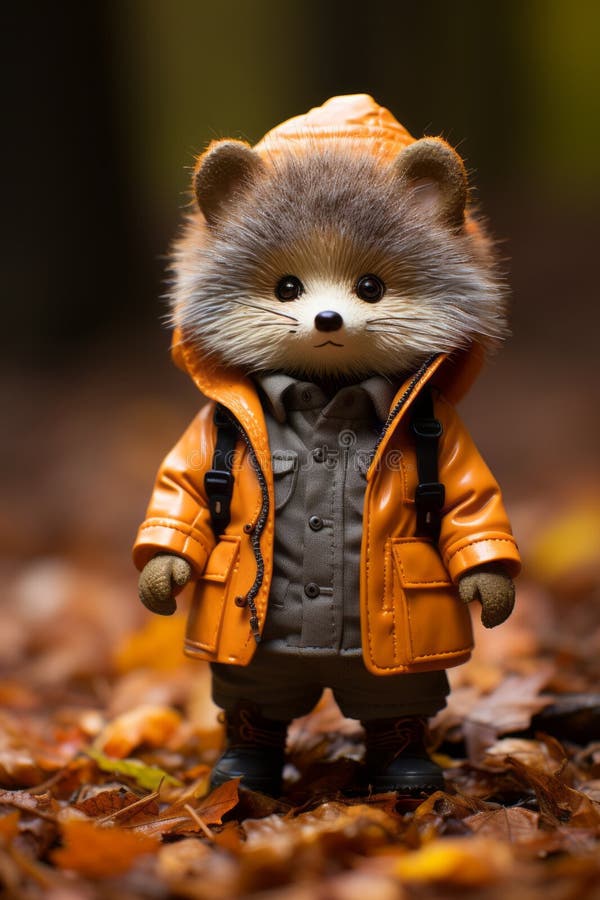 A Toy Raccoon Wearing an Orange Jacket and Boots Stock Illustration ...