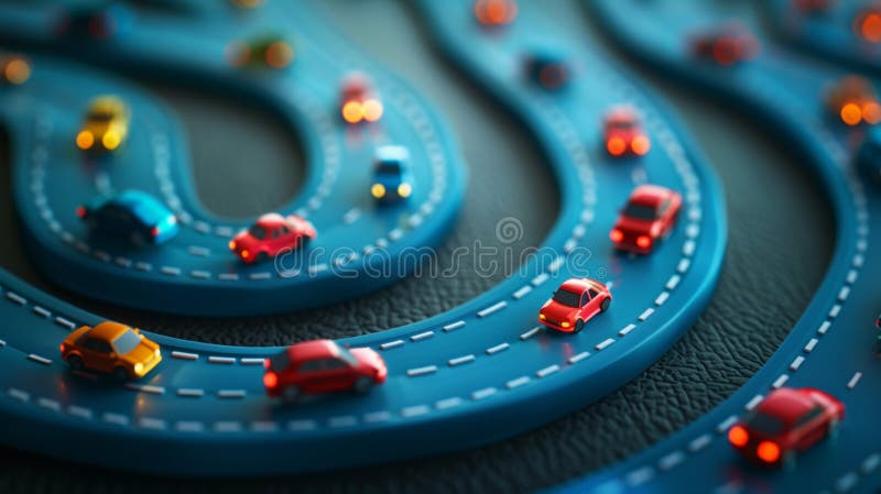 A Toy Road with Cars on it and Lights, AI Stock Photo - Image of ...
