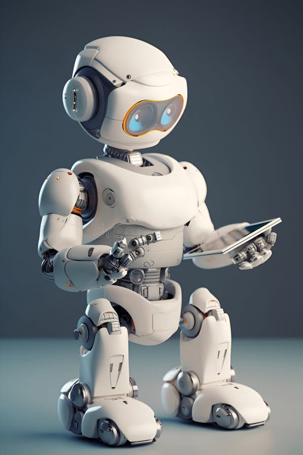 A Toy Robot Prints on a Tablet while Standing, Generating an Artificial ...