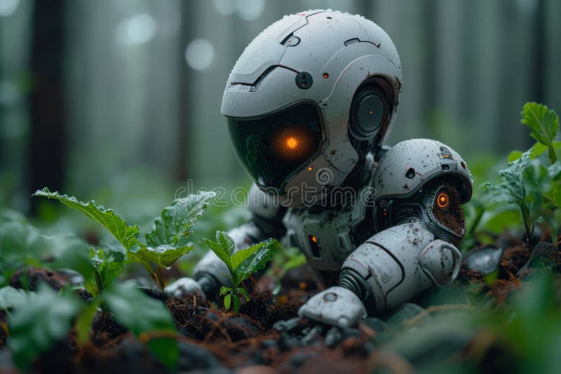 Toy Robot Sitting in the Middle of a Forest. Stock Illustration ...