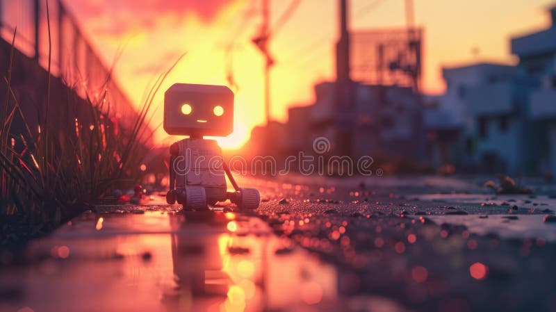 Toy Robot Sitting on a Puddle of Water, Suitable for Technology ...