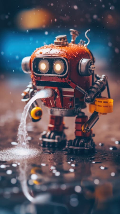 A Toy Robot is Spraying Water on the Ground. Generative AI Image. Stock ...