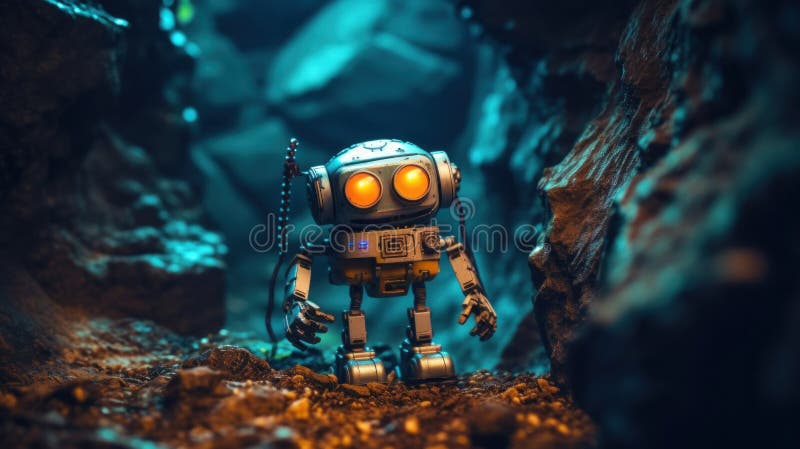A Toy Robot is Standing in a Cave. Generative AI Image. Stock ...