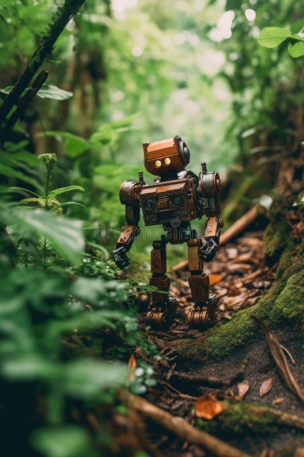 A Toy Robot Standing in the Middle of a Forest. Generative AI Image ...