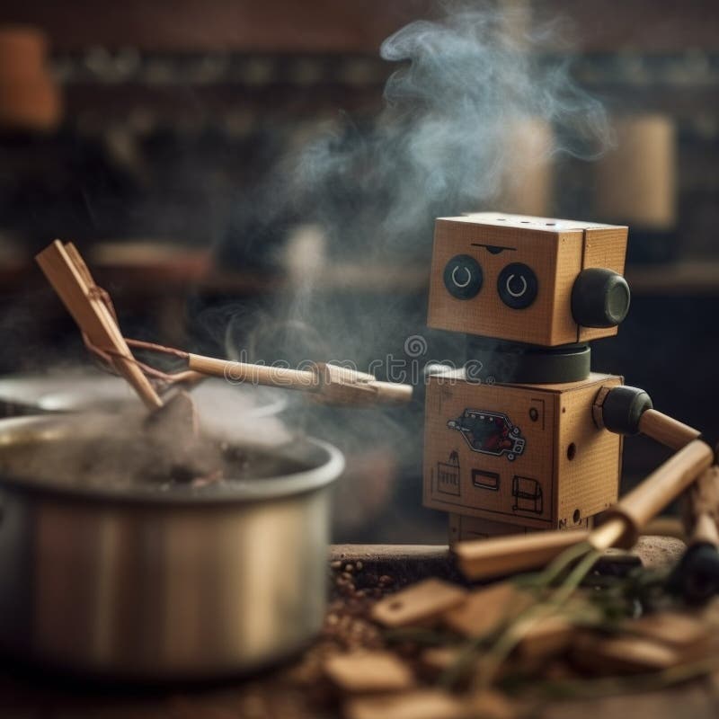 A Toy Robot Stirring Up a Pot of Food. Generative AI Image. Stock ...