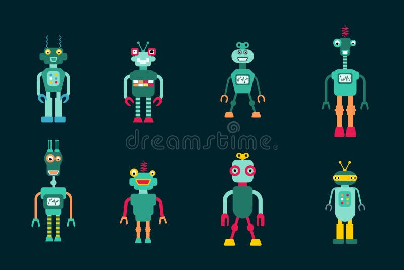 Vector Collection Colorful Retro Robots Stock Illustrations – 346 Vector Collection Colorful ...