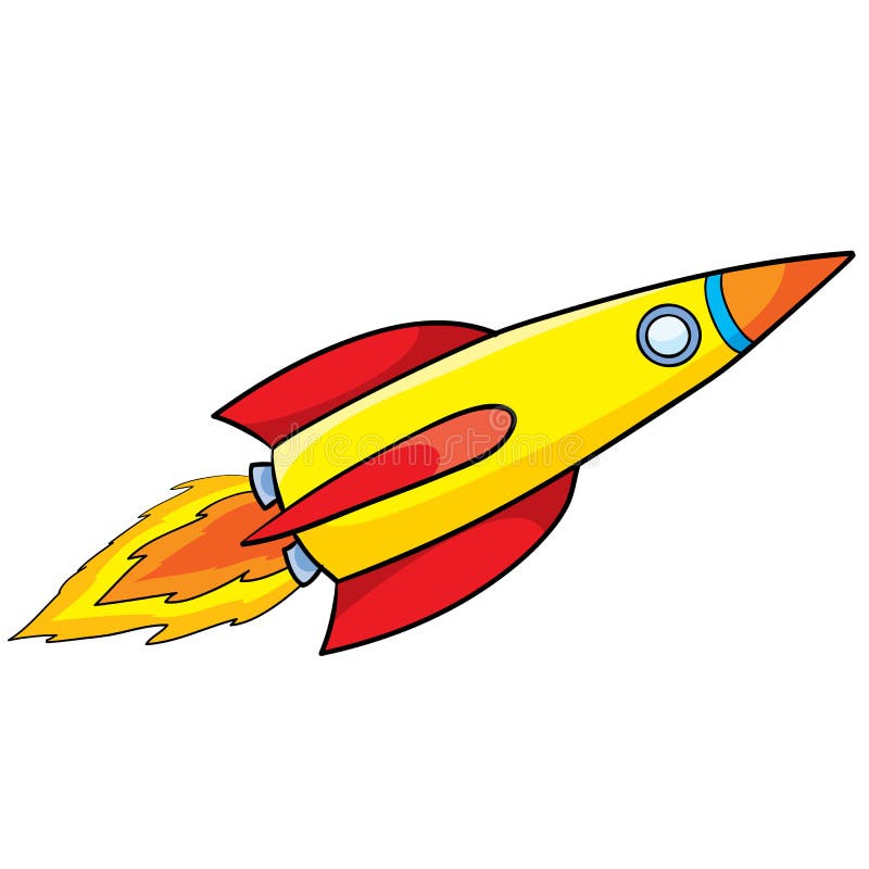 Toy Rocket Flies into Space Red, Cartoon Illustration, Postcard ...