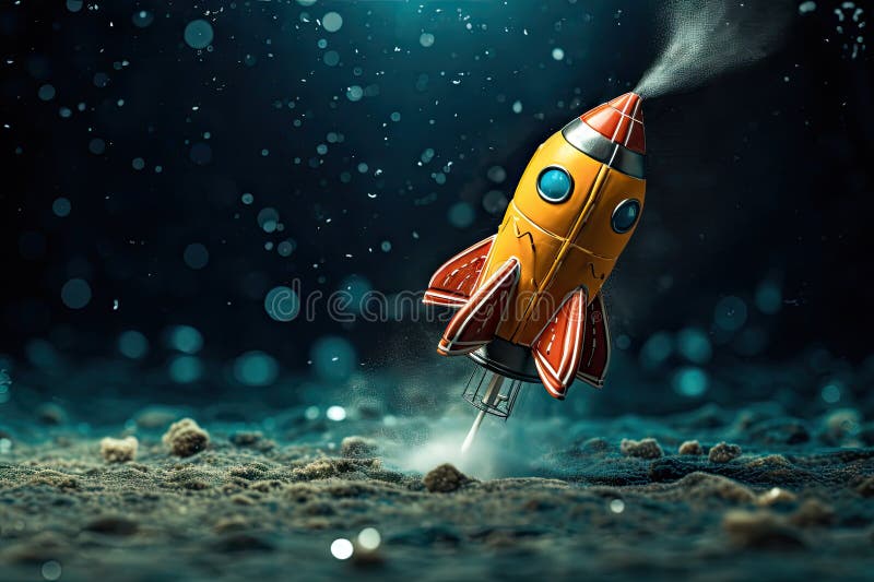 A Toy Rocket Landing on a Moon-like Surface Amidst Floating Particles ...