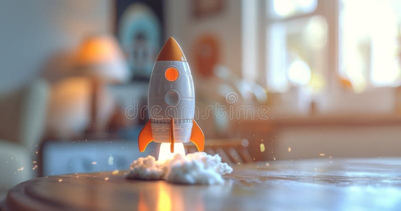Toy Rocket on Table stock image. Image of launch, play - 319127423