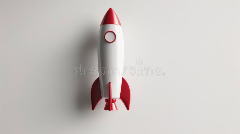 Toy Rocket in Red and White Colors on a White Background. Minimalistic ...