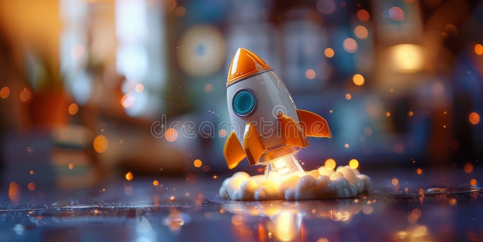 Toy Rocket Ship on Table with Blurry Background Stock Photo - Image of ...