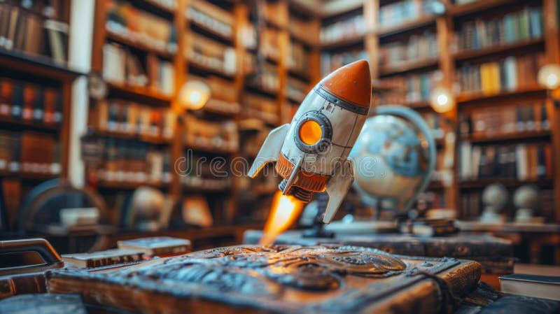 Toy Rocket Ship on Table stock photo. Image of fiction - 319102916