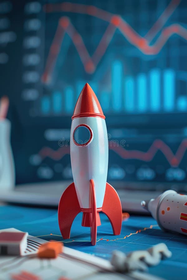 Toy Rocket Sitting on Desk Next To Laptop. Great for Educational or ...