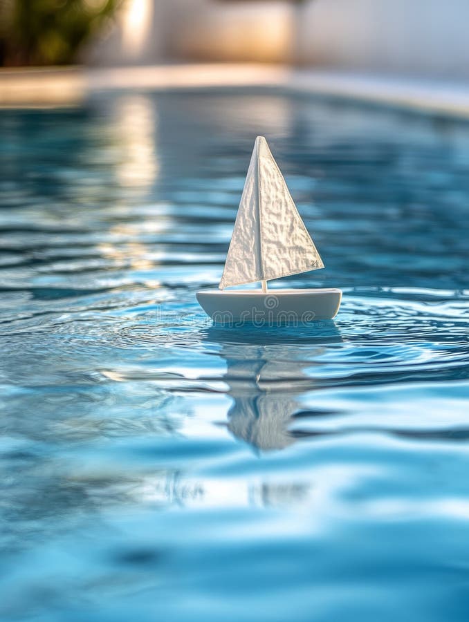 A Toy Sailboat Floating on Calm Swimming Pool Water. Stock Image ...