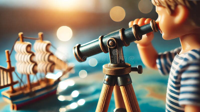 Toy Sailor Telescope at the Edge of the Frame, with a Brightly Blurred ...