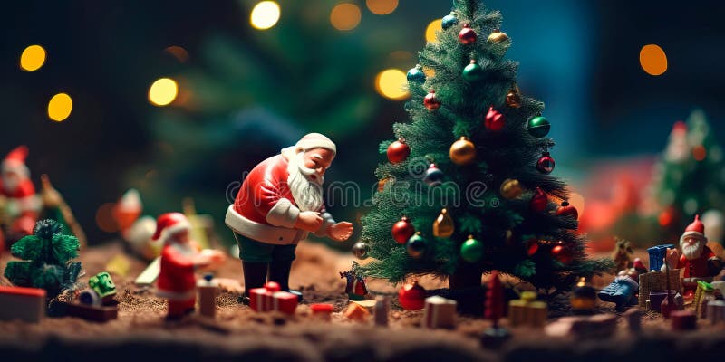 Toy Santa Putting Gifts Under the Tree. Generative AI Stock ...