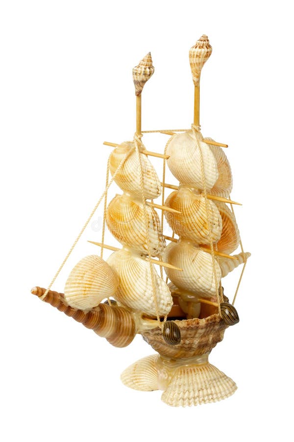 Toy Ship Isolated on a White Background. Handicraft from Sea Shells ...