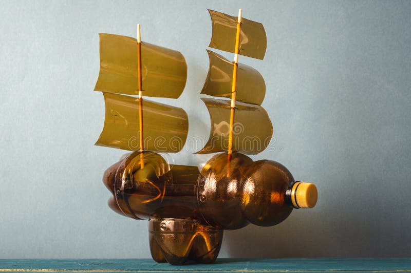 Toy Ship Made of a Plastic Bottle. Recycle Crafts Stock Photo - Image ...