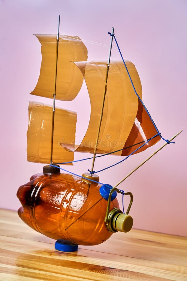 Toy Ship Made of a Plastic Bottle. Recycle Crafts Stock Image - Image ...