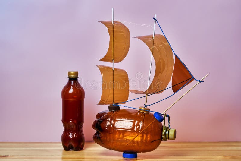 Toy Ship Made of a Plastic Bottle. Recycle Crafts Stock Photo - Image ...