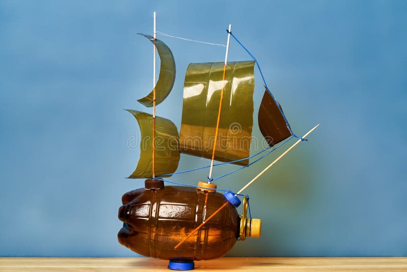 Toy Ship Made of a Plastic Bottle. Recycle Crafts Stock Image - Image ...
