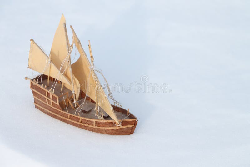 The toy ship on snow stock photo. Image of sail, background - 50025454