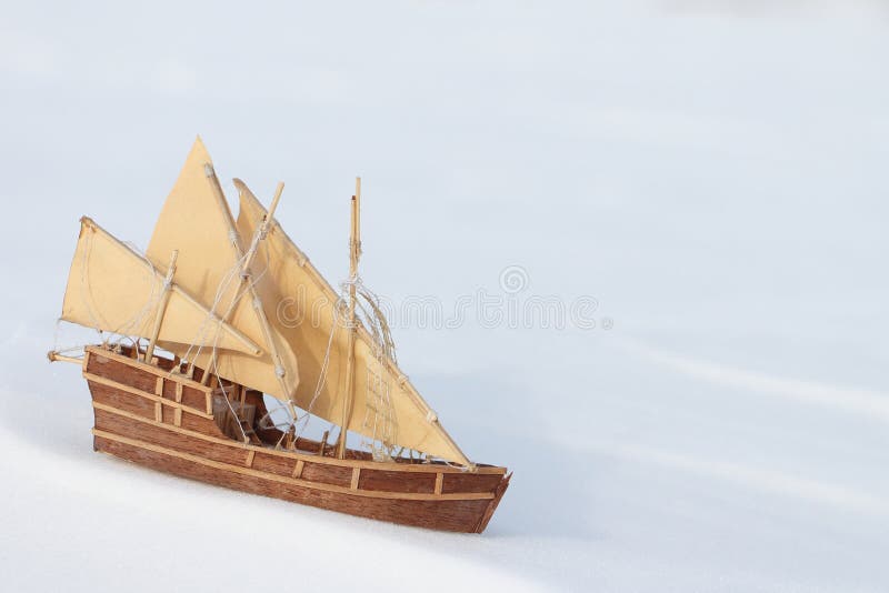 The toy ship on snow stock image. Image of texture, beauty - 50025469