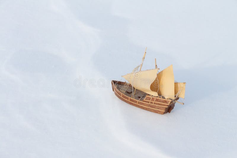 The toy ship on snow stock photo. Image of outdoors, model - 50025474