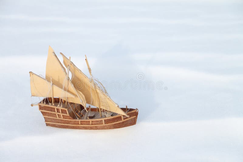 The toy ship on snow stock photo. Image of deck, bend - 50025522