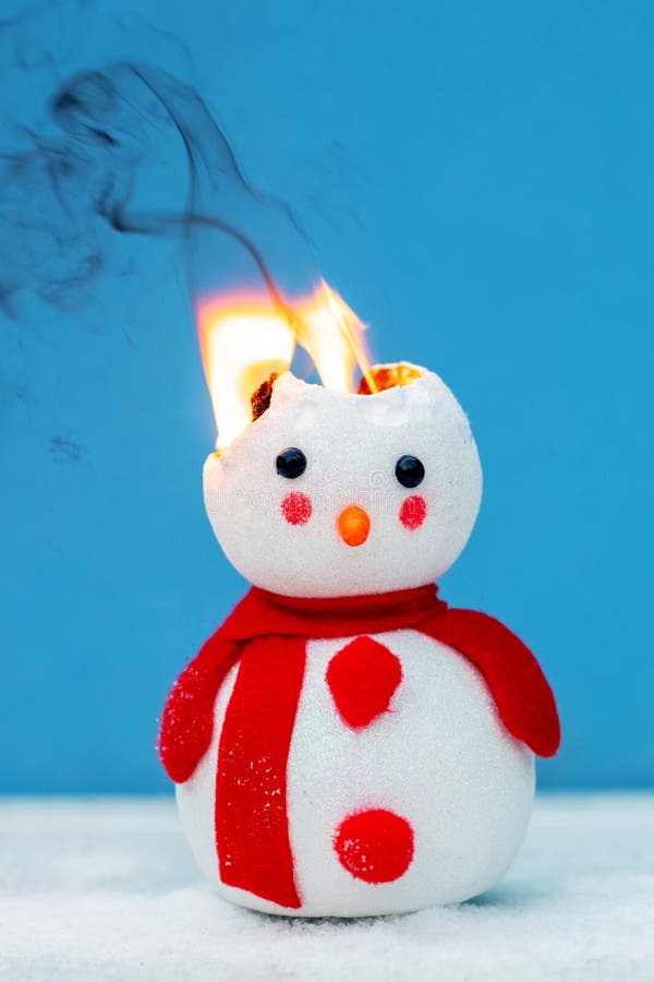 A Toy Snowman is on Fire. Fire for the New Year Stock Image - Image of ...