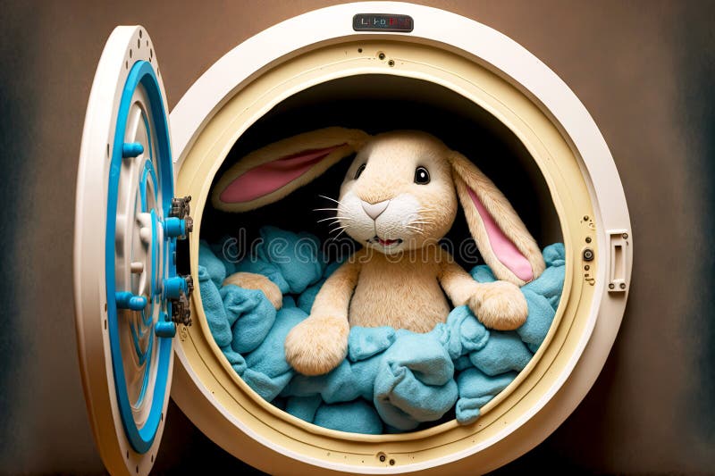 Toy Soft Rabbit Inside Open Drum of Washing Machine Stock Illustration ...