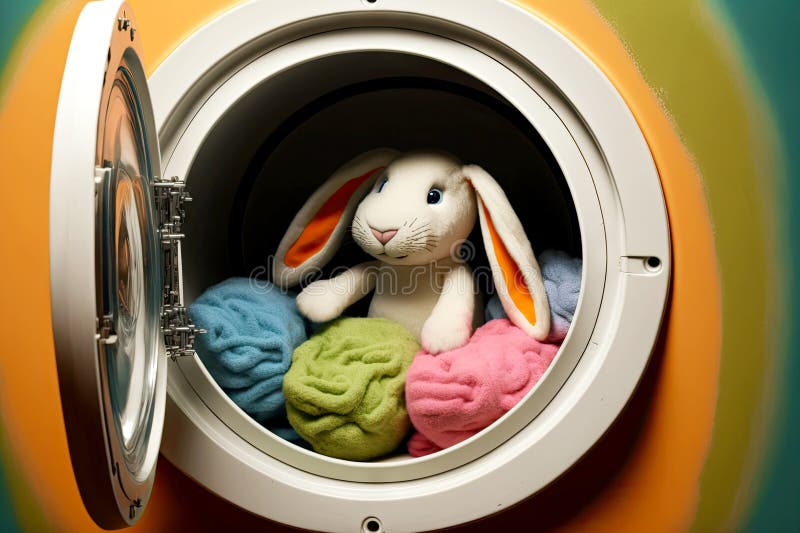 Toy Soft Rabbit Inside Open Drum of Washing Machine Stock Illustration ...