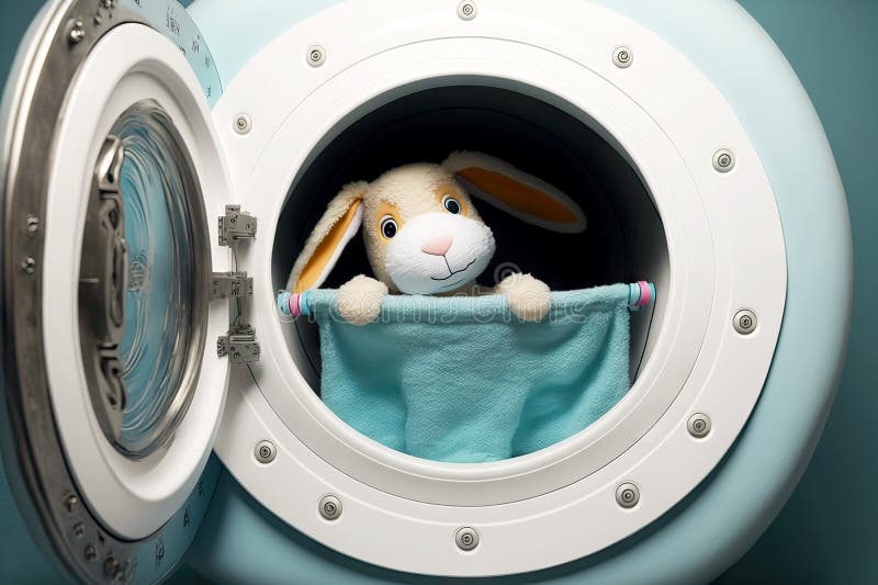 Toy Soft Rabbit Inside Open Drum of Washing Machine Stock Illustration ...
