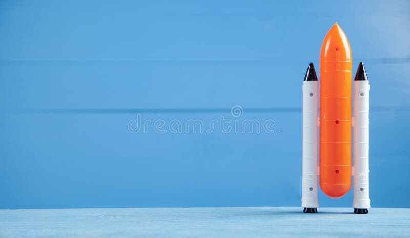 Toy Space Shuttle on Blue Background. Rocket Launch Stock Photo - Image ...