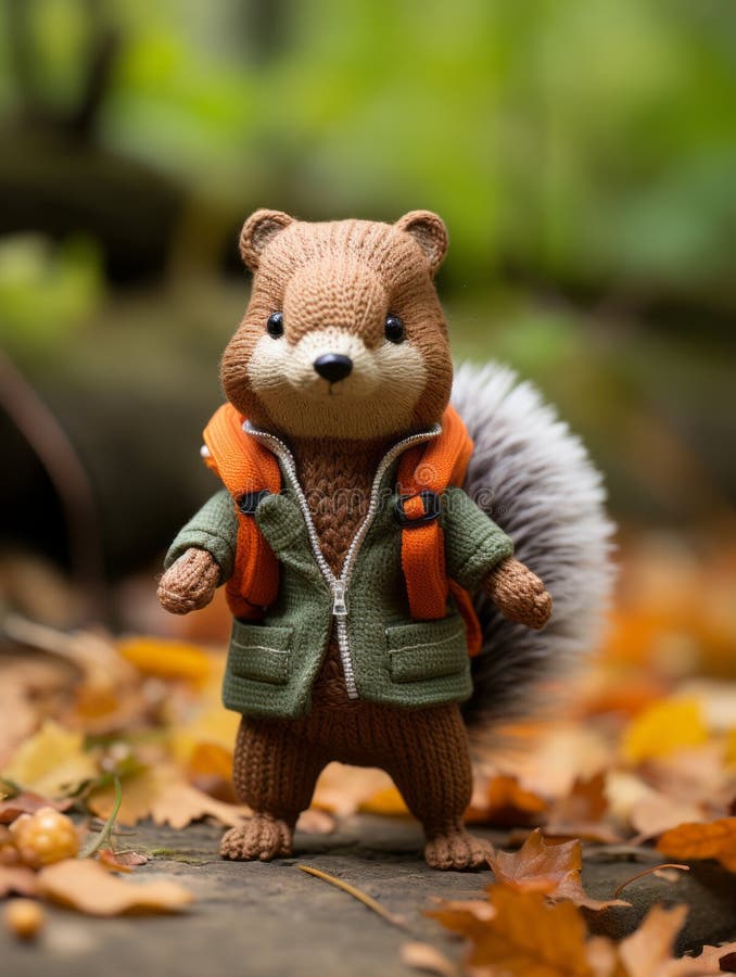 A Toy Squirrel Wearing an Orange Jacket and Backpack Stock Illustration ...