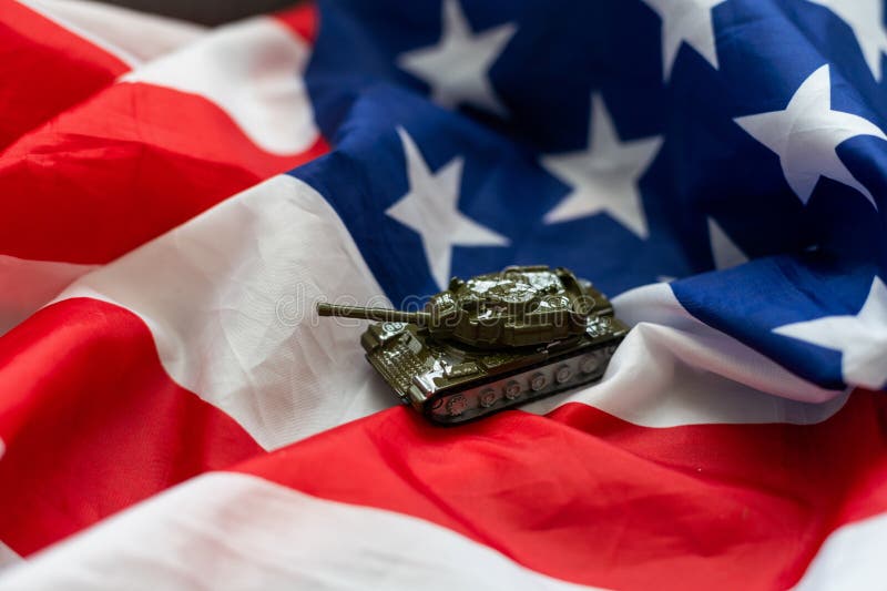 Toy Tank with USA Flag on Green Background Stock Photo - Image of army ...