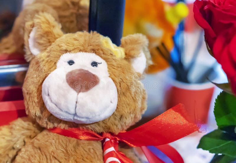Toy Teddy Bear with a Red Bow Stock Image - Image of small, bear: 141960383